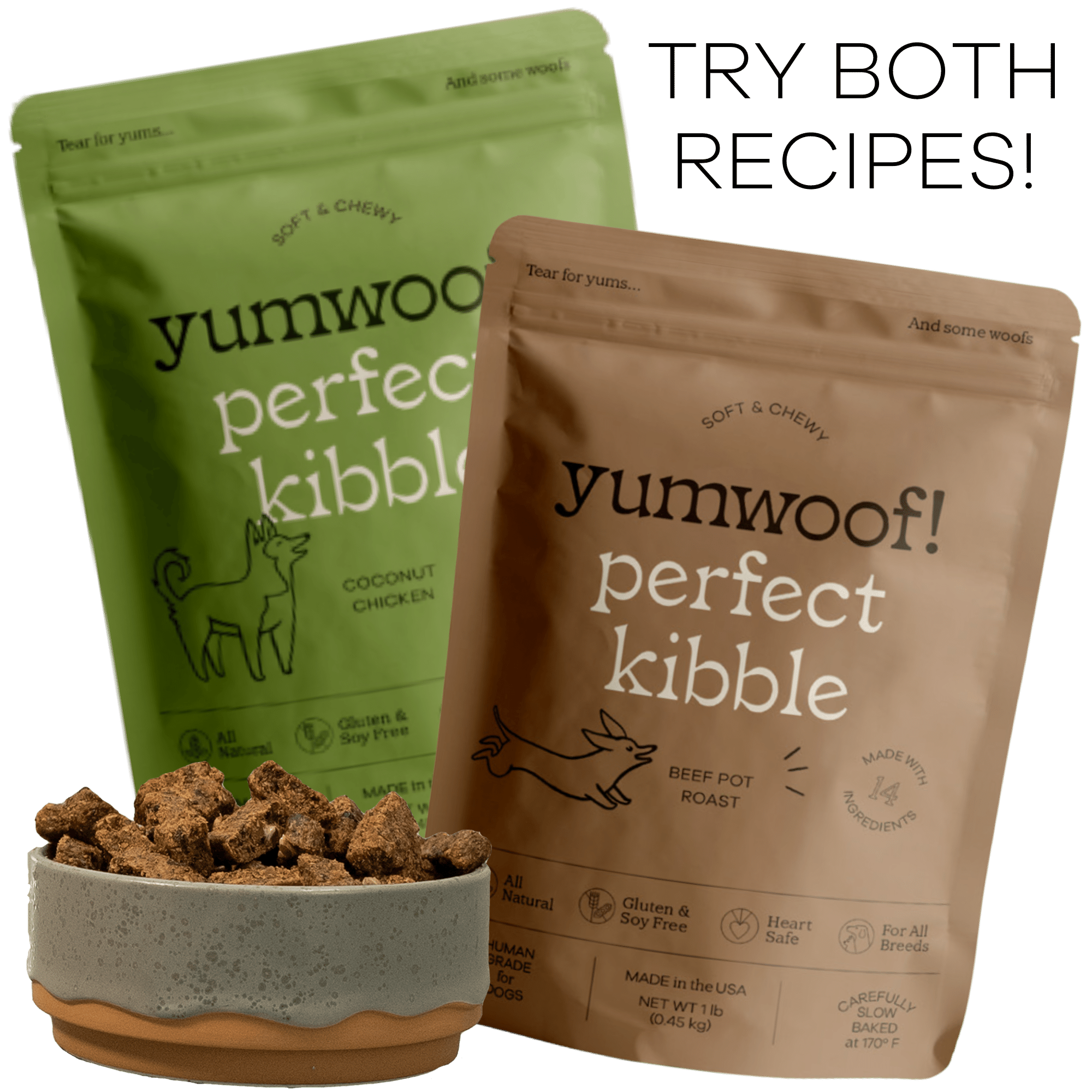 Perfect Kibble Sample Pack | Chicken & Beef Topper Size Bags – Yumwoof ...